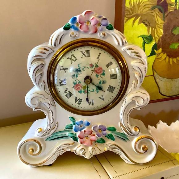 Vintage | Accents | Vintage Porcelain Mantle Clock Romantic Shabby Chic ...